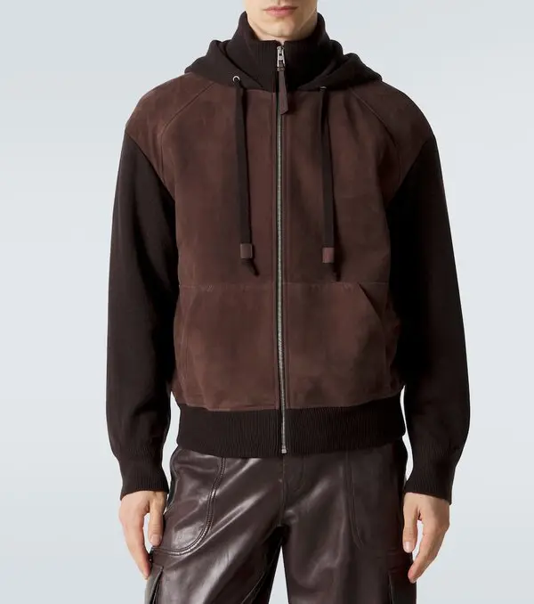 Loewe Paneled Suede Zip-up Hoodie