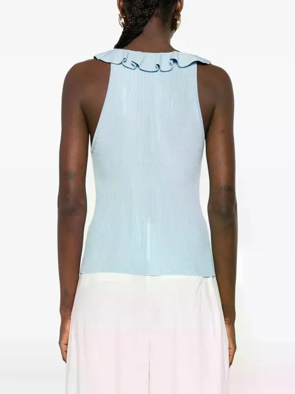 Alice + Olivia Ruffled V-neck Tank Top - Blue