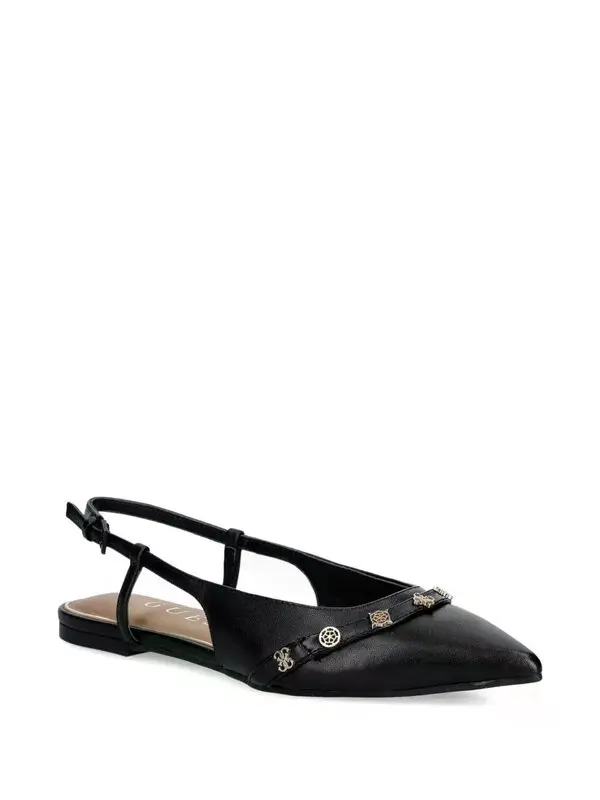 Guess Appliqué Point-toe Slingback Flat Pumps - Black