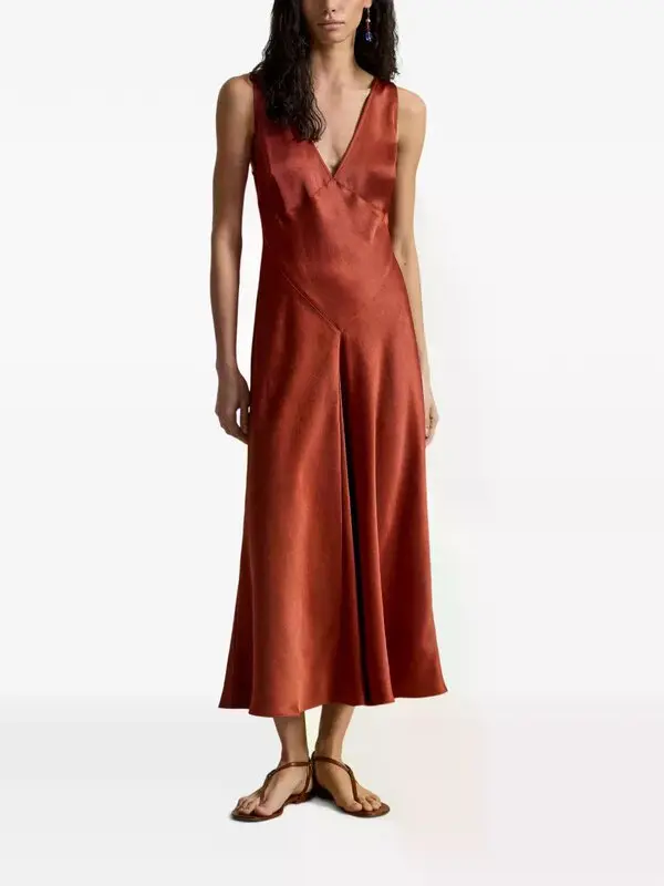 Polo Ralph Lauren Sleeveless V-neck Midi Dress - Brown