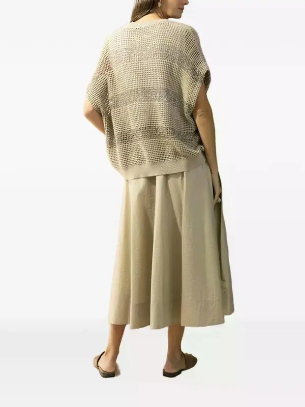 Brunello Cucinelli Stripe-pattern Open Knit Crew Neck Top