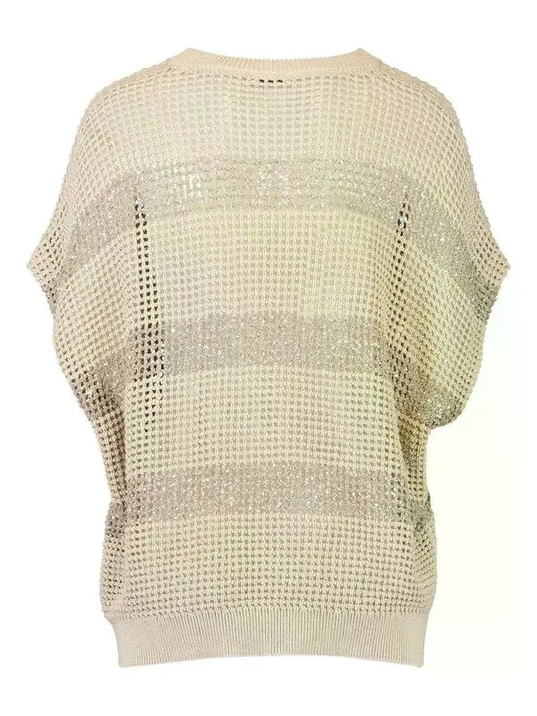 Brunello Cucinelli Stripe-pattern Open Knit Crew Neck Top