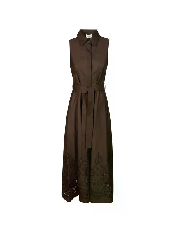 P.a.r.o.s.h Collared Broderie Maxi Dress - Brown
