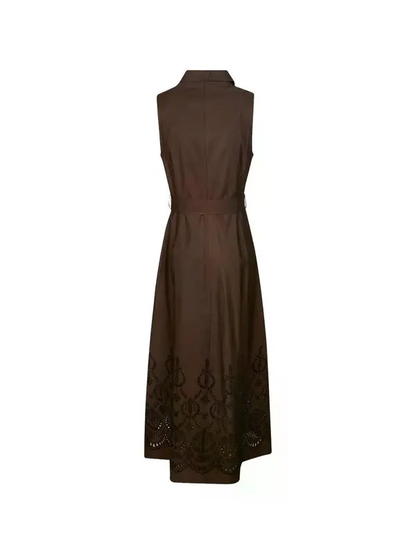P.a.r.o.s.h Collared Broderie Maxi Dress - Brown
