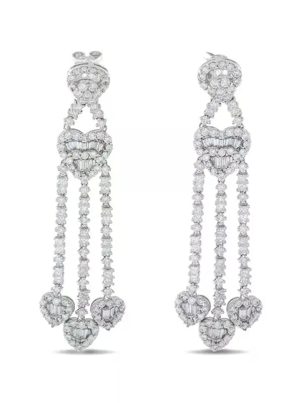 LB EXCLUSIVE 18k White Gold Diamond Heart Drop Earrings - Silver