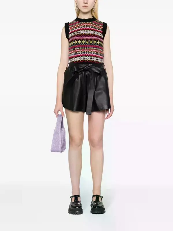 Red Valentino Lambskin Leather Belted Shorts - Black