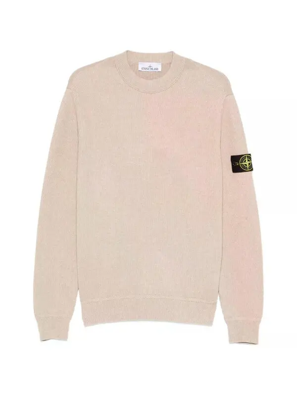 Stone Island Logo Patch Crew Neck Sweater - Neutrals