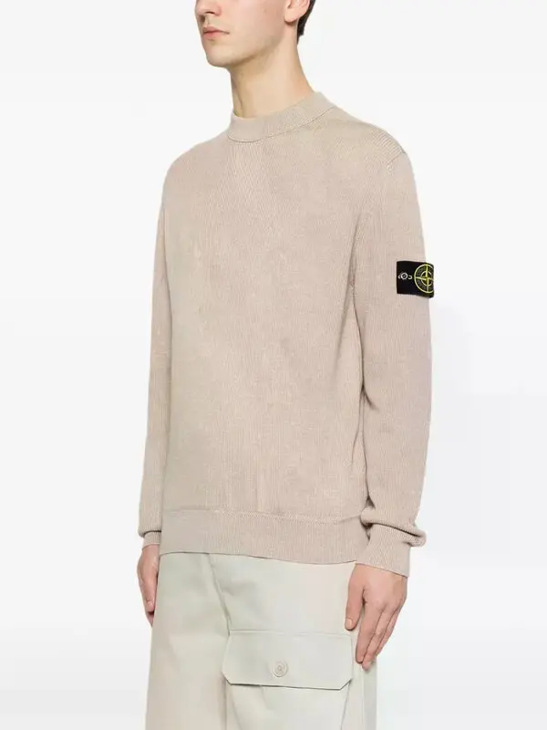 Stone Island Logo Patch Crew Neck Sweater - Neutrals