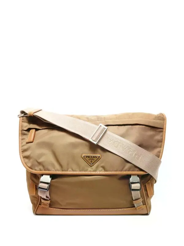 Prada Logo Plaque Shoulder Bag - Neutrals