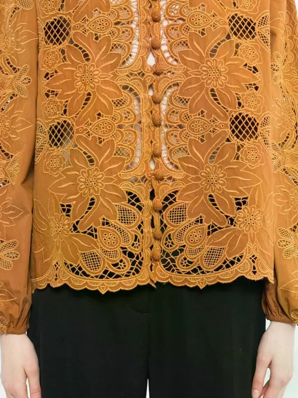 Farm Rio Camel Embroidered Floral Top
