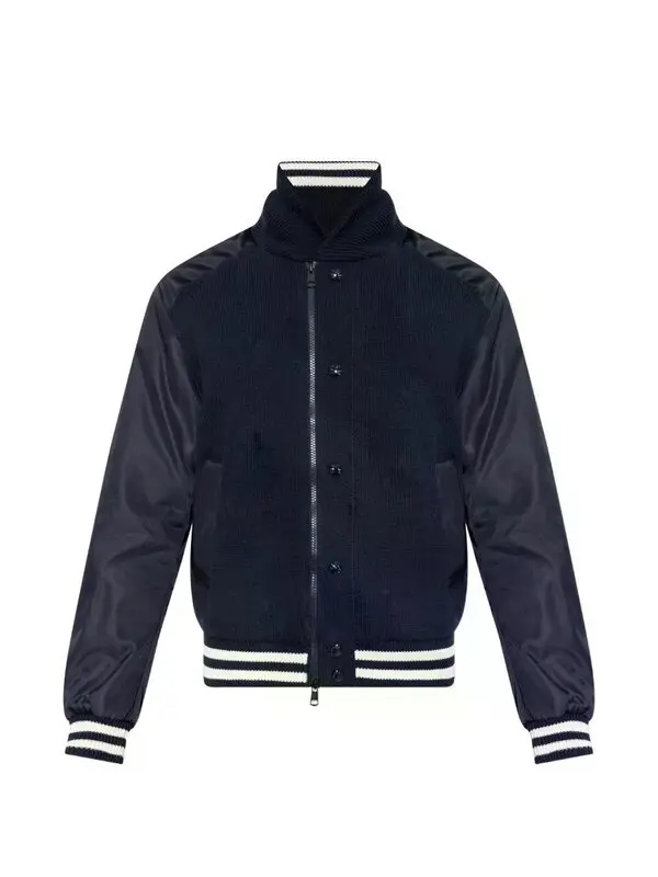 Moncler Knitted Bomber Jacket With Striped Trim