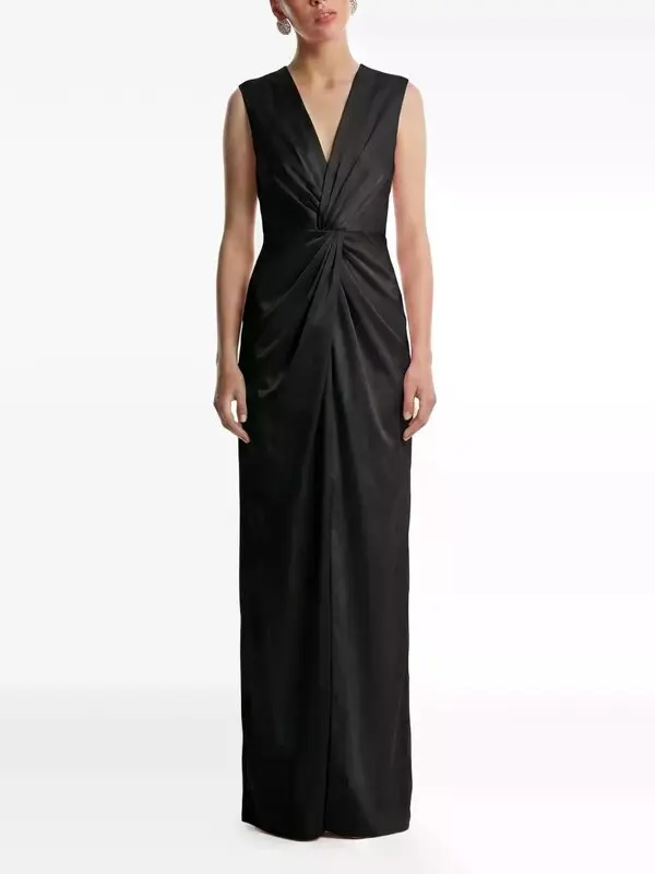 FRAMBOISE Sleeveless V-neck Twisted Detail Maxi Dress - Black