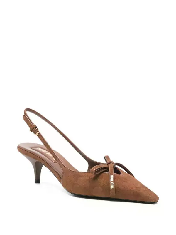Miu Miu Slingback Pumps With Bow Detail - Brown