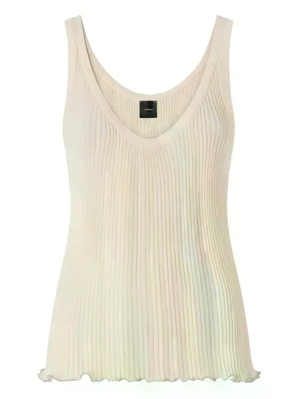 Pinko Ribbed Knit Tank Top With Ruffle Detail - Neutrals