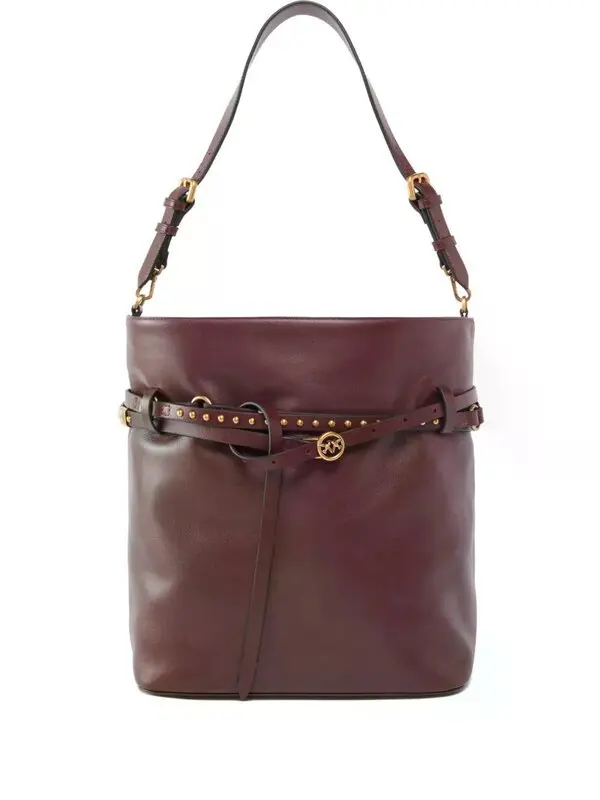 Pinko Studded Leather Bucket Bag - Red