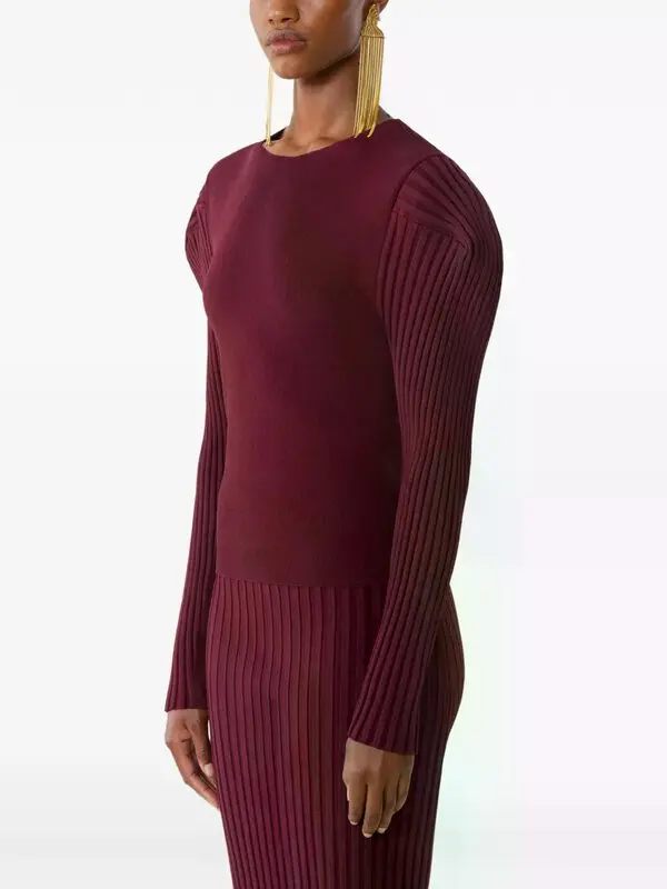 LANVIN Ribbed Knit Ruffled Long Sleeve Sweater