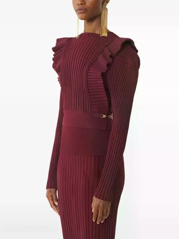 LANVIN Ribbed Knit Ruffled Long Sleeve Sweater