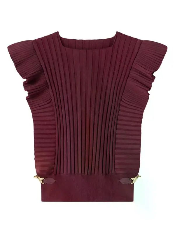 LANVIN Ribbed Knit Ruffled Long Sleeve Sweater