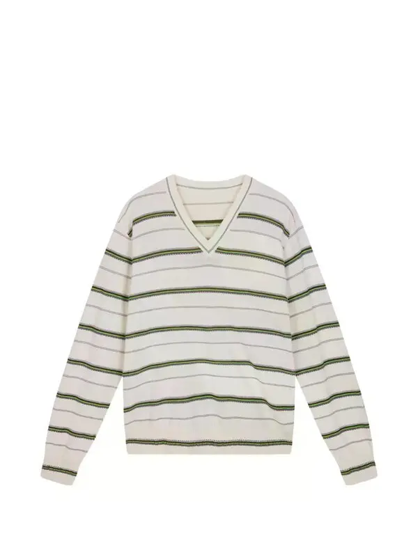 JNBY Striped V-neck Long Sleeve Sweater - Neutrals