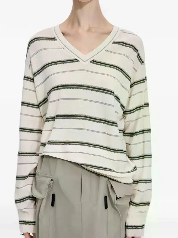 JNBY Striped V-neck Long Sleeve Sweater
