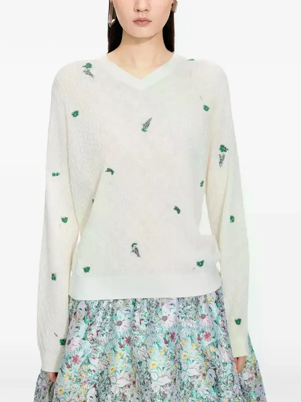 JNBY Long Sleeve V-neck Top With Floral Motif