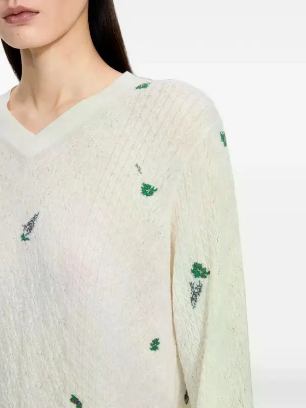 JNBY Long Sleeve V-neck Top With Floral Motif