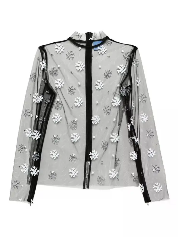 MACGRAW Dorothea Floral Embroidered Sheer Top