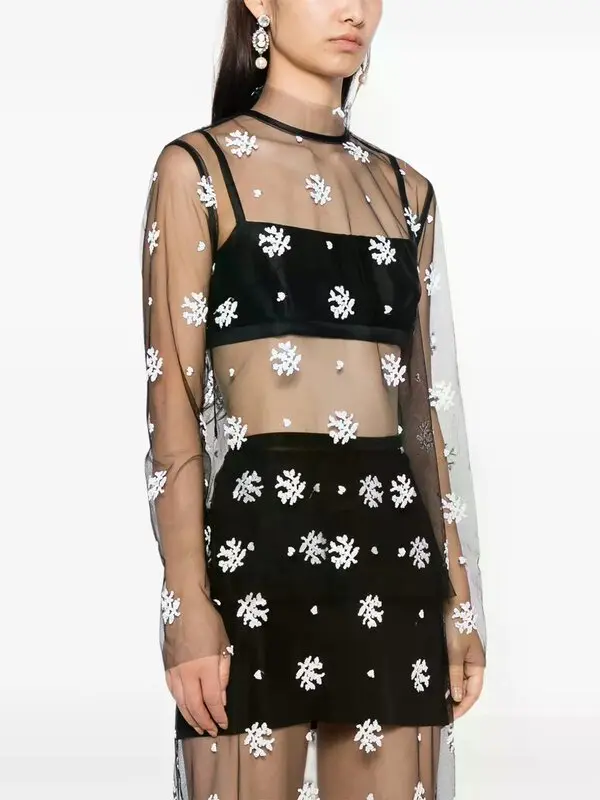 MACGRAW Dorothea Floral Embroidered Sheer Top