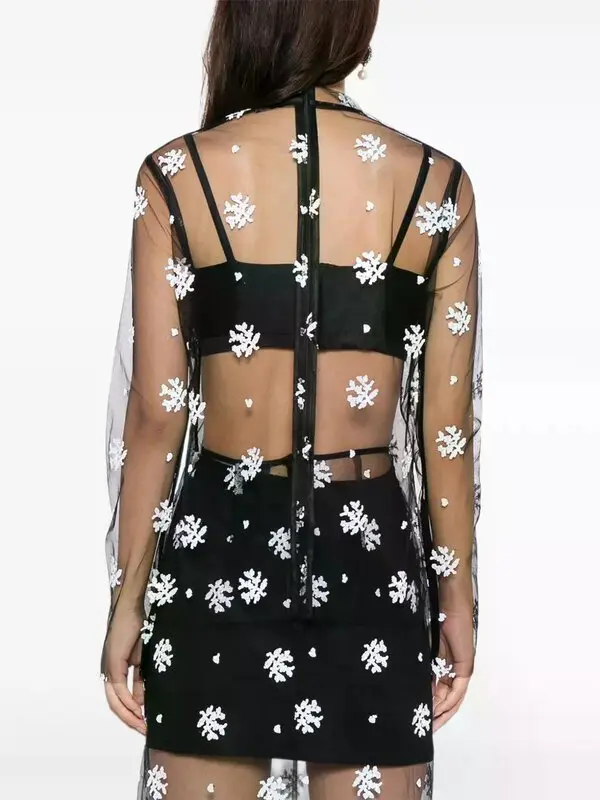 MACGRAW Dorothea Floral Embroidered Sheer Top