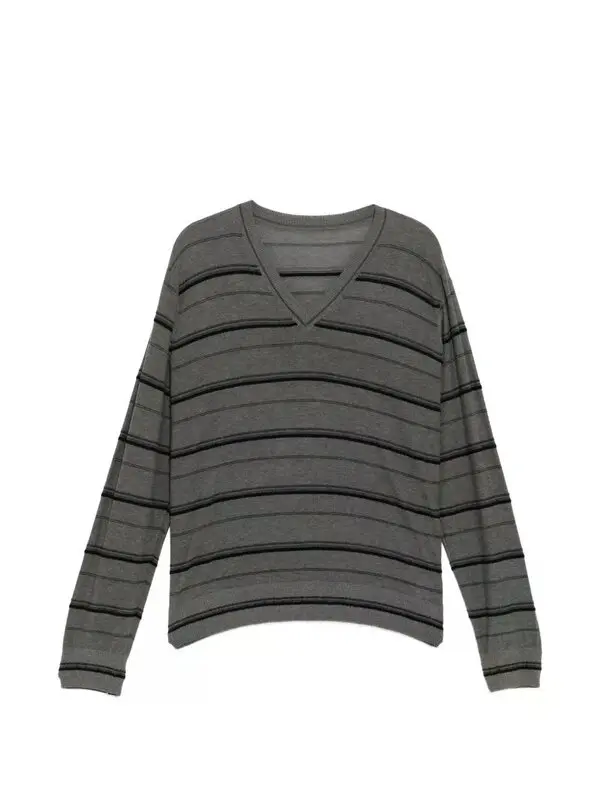 JNBY Striped V-neck Long Sleeve Top - Grey