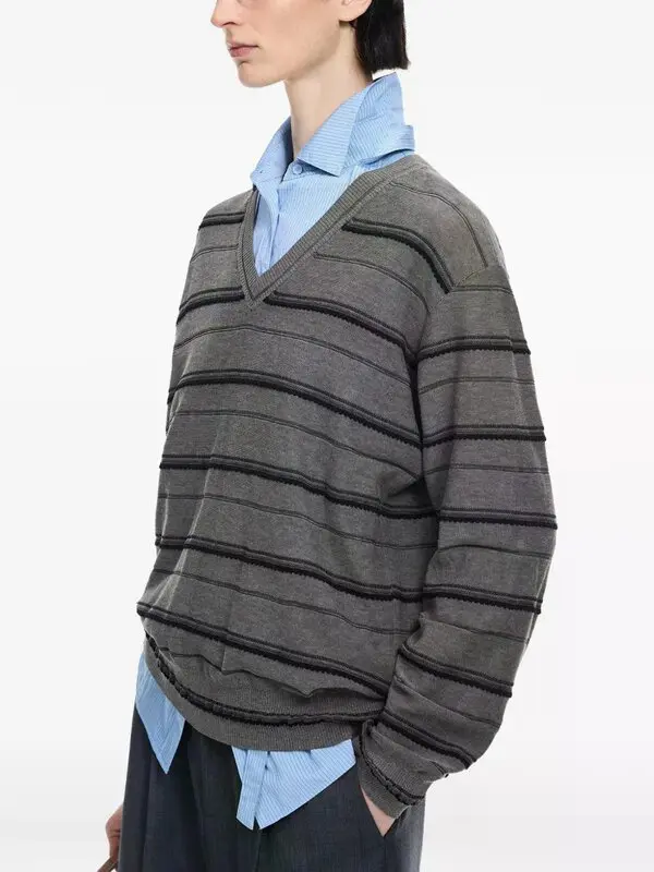 JNBY Striped V-neck Long Sleeve Top