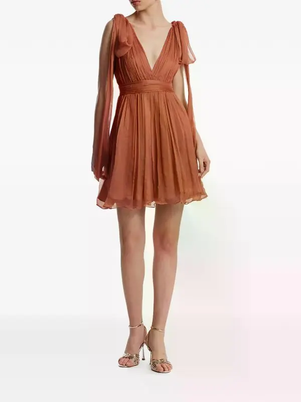 FRAMBOISE Tie-detail V-neck Dress - Orange