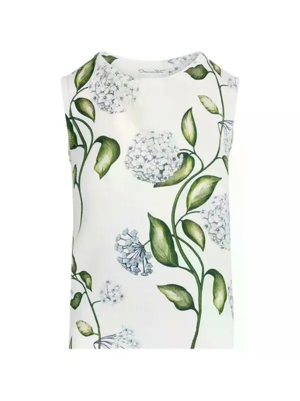 Oscar De La Renta Sleeveless Knitted Tank Top With Floral Print - White