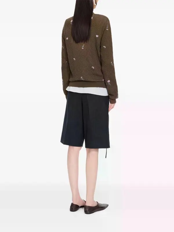 JNBY Embroidered V-neck Long Sleeve Top - Brown