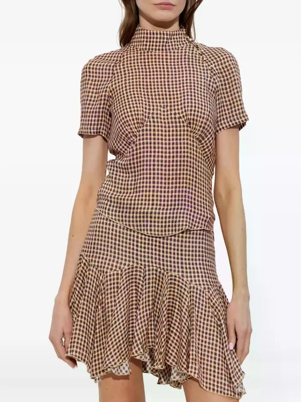 KNWLS Check High Neck Short Sleeve Top - Neutrals