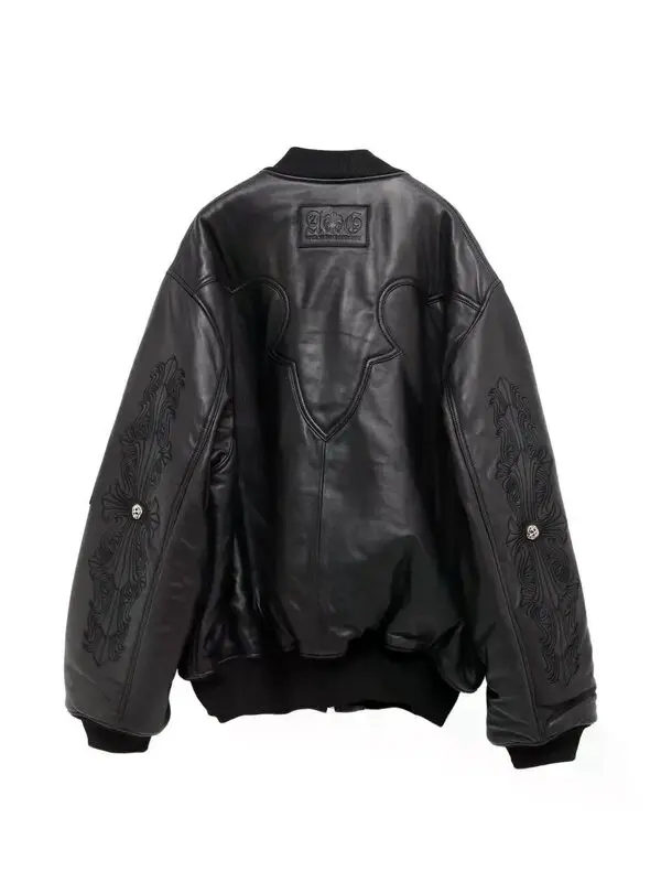 AMAL GUESSOUS Leather Bomber Jacket - Black