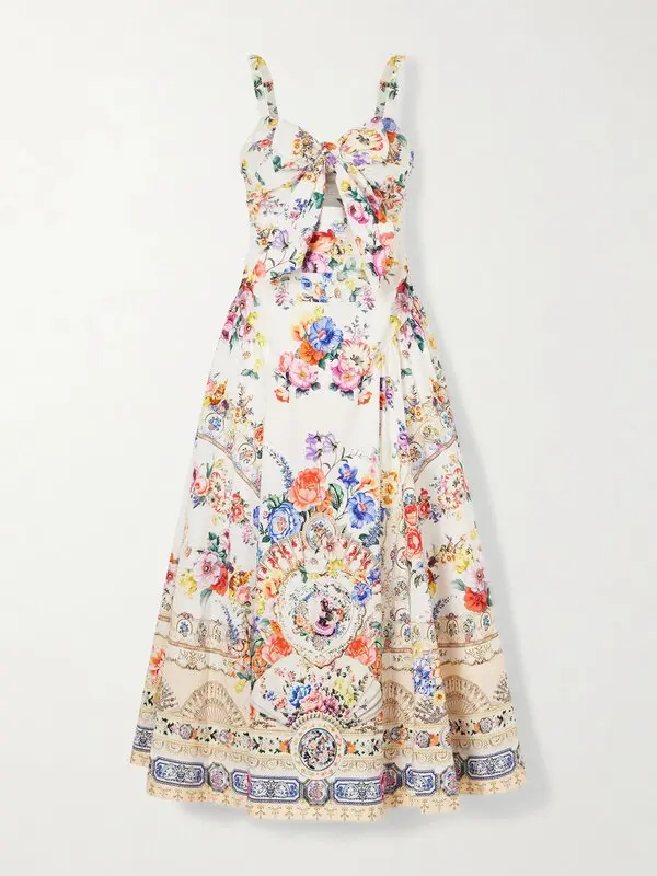 Camilla Ballerina Tie-detailed Floral-print Midi Dress - Multi