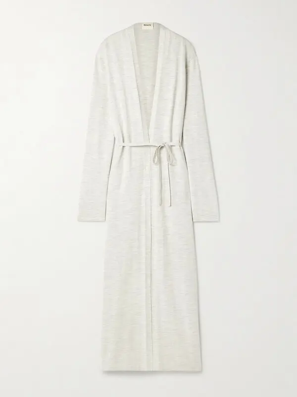 Khaite Alek Belted Merino Wool Cardigan - Gray