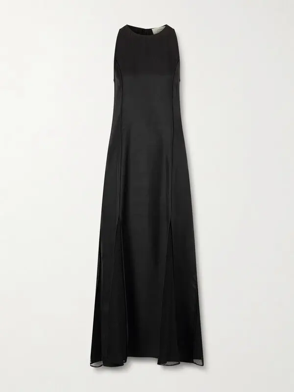 Loulou De Saison Iraka Mesh And Silk-twill Midi Dress - Black