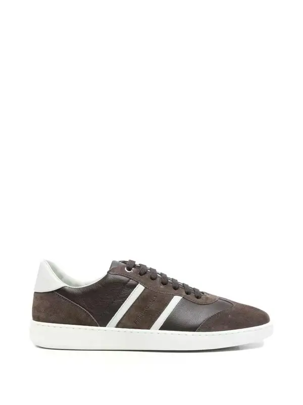 FERRAGAMO Striped Detail Leather Sneakers - Brown