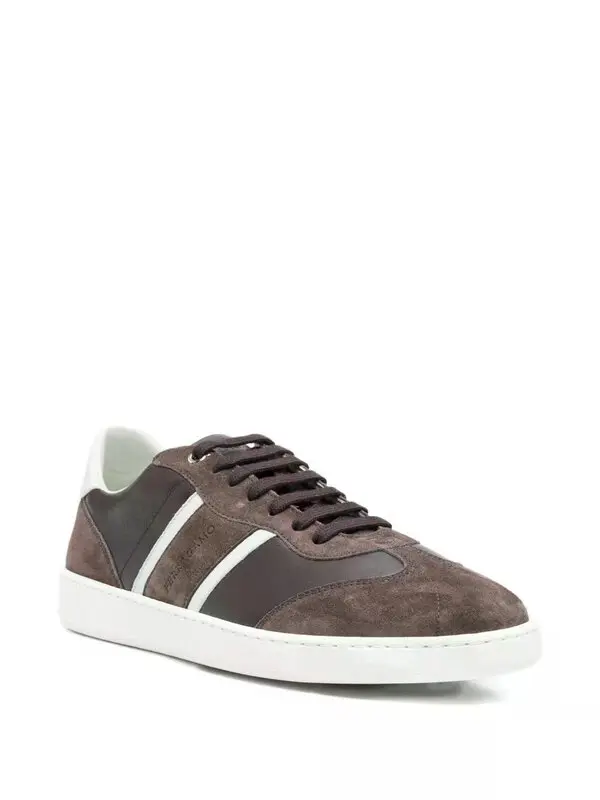 FERRAGAMO Striped Detail Leather Sneakers - Brown