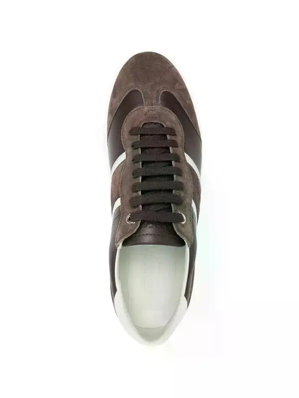 FERRAGAMO Striped Detail Leather Sneakers - Brown