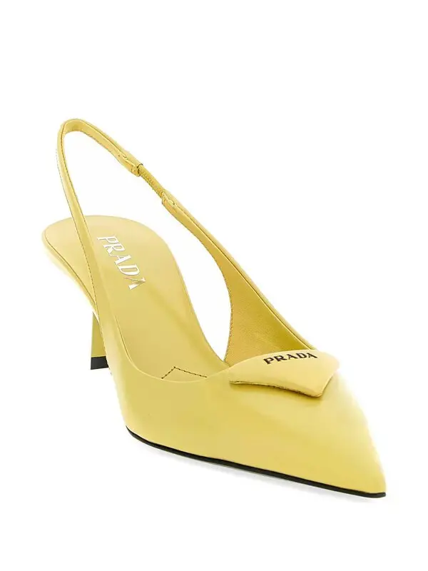 Prada Leather Pointed Toe Slingback Pumps - Yellow