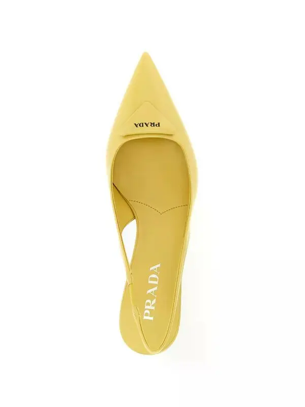 Prada Leather Pointed Toe Slingback Pumps - Yellow
