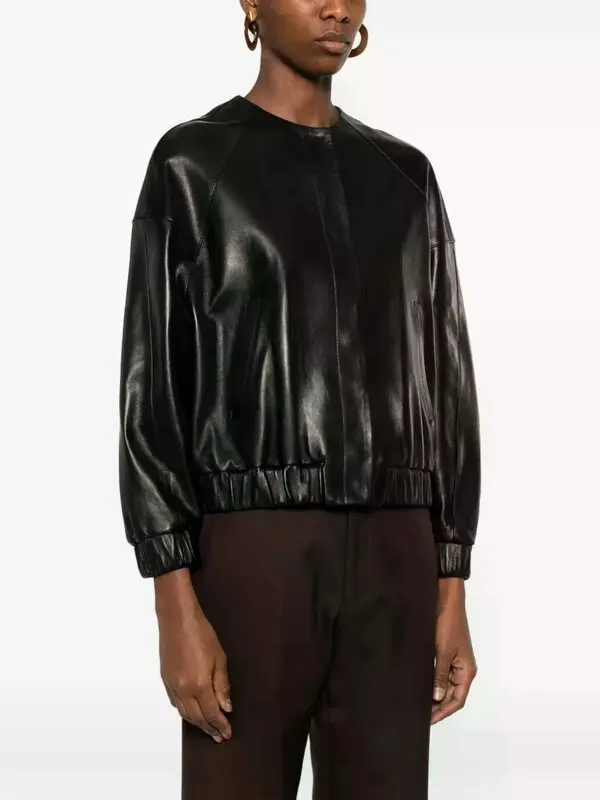 Kiton Leather Bomber Jacket With Ribbed Details