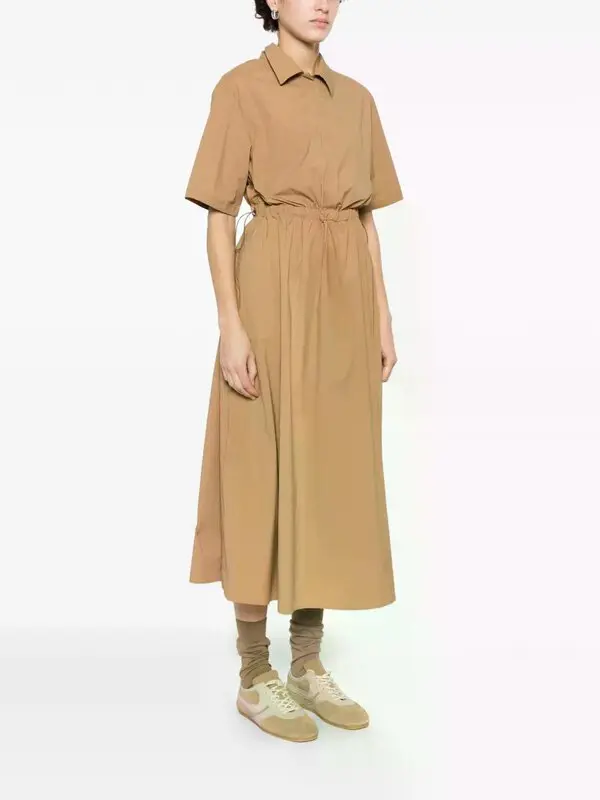Herno Collared Gathered Midi Dress - Neutrals