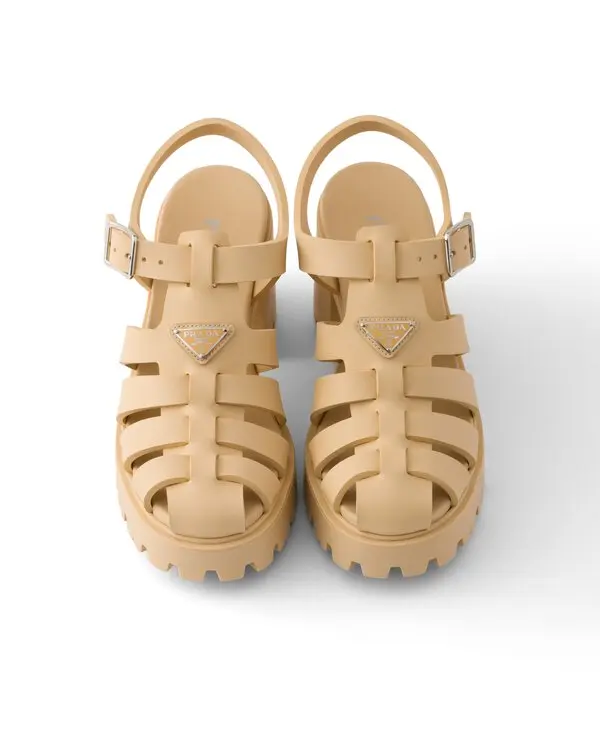Prada Rubber Platform Sandals With Metal Buckle - Natural
