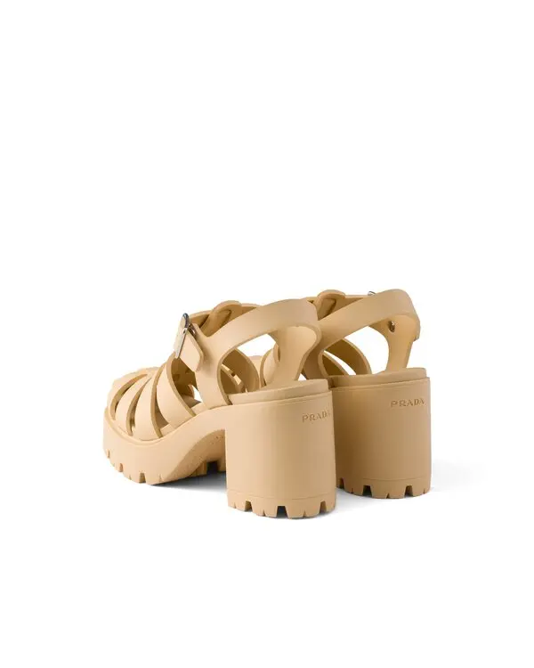 Prada Rubber Platform Sandals With Metal Buckle - Natural