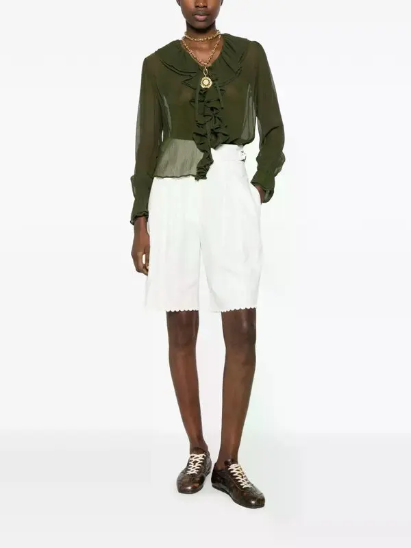 BODE Frills Flounce Long Sleeved Blouse - Green