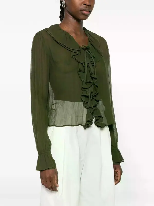 BODE Frills Flounce Long Sleeved Blouse - Green